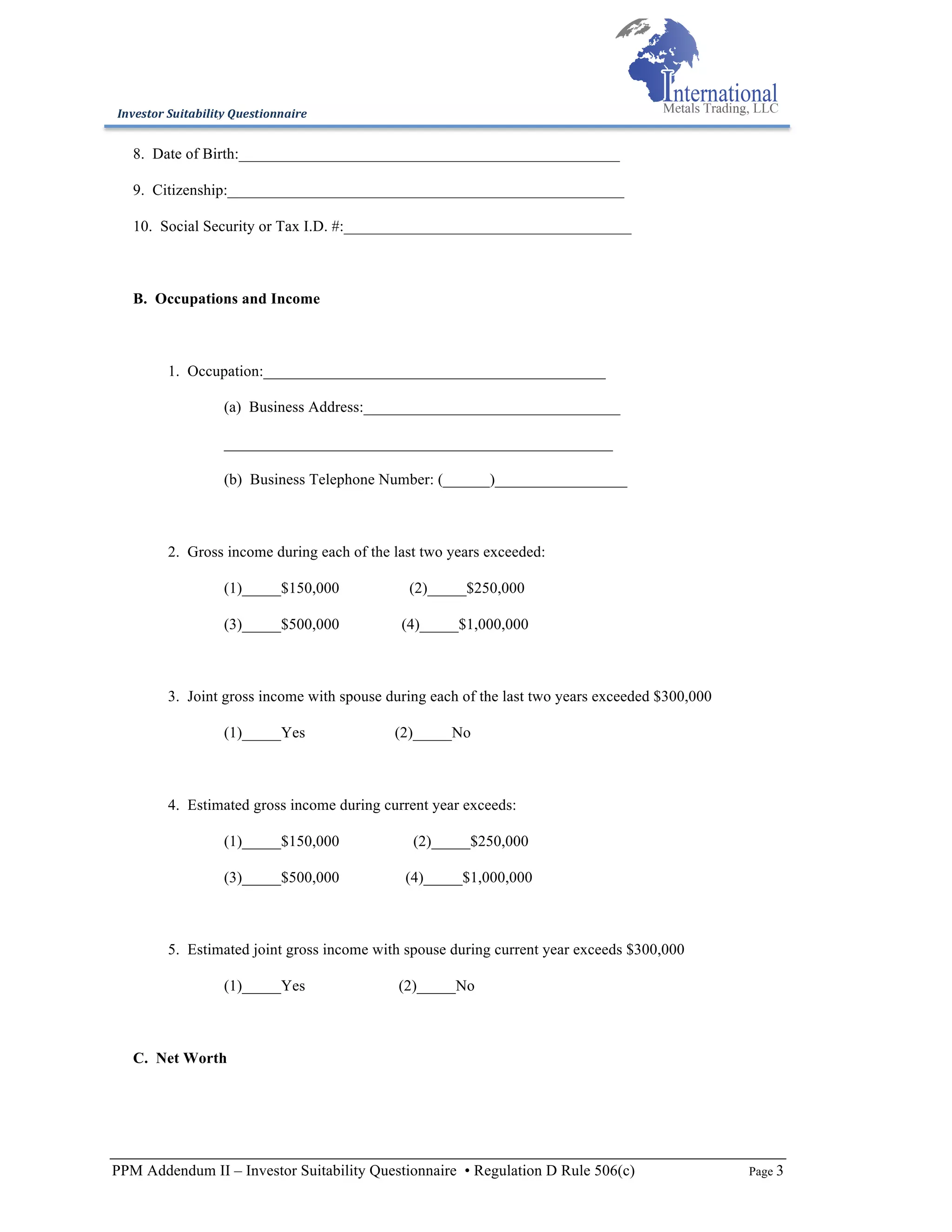 Investor Suitability Questionnaire (Required) | PDF