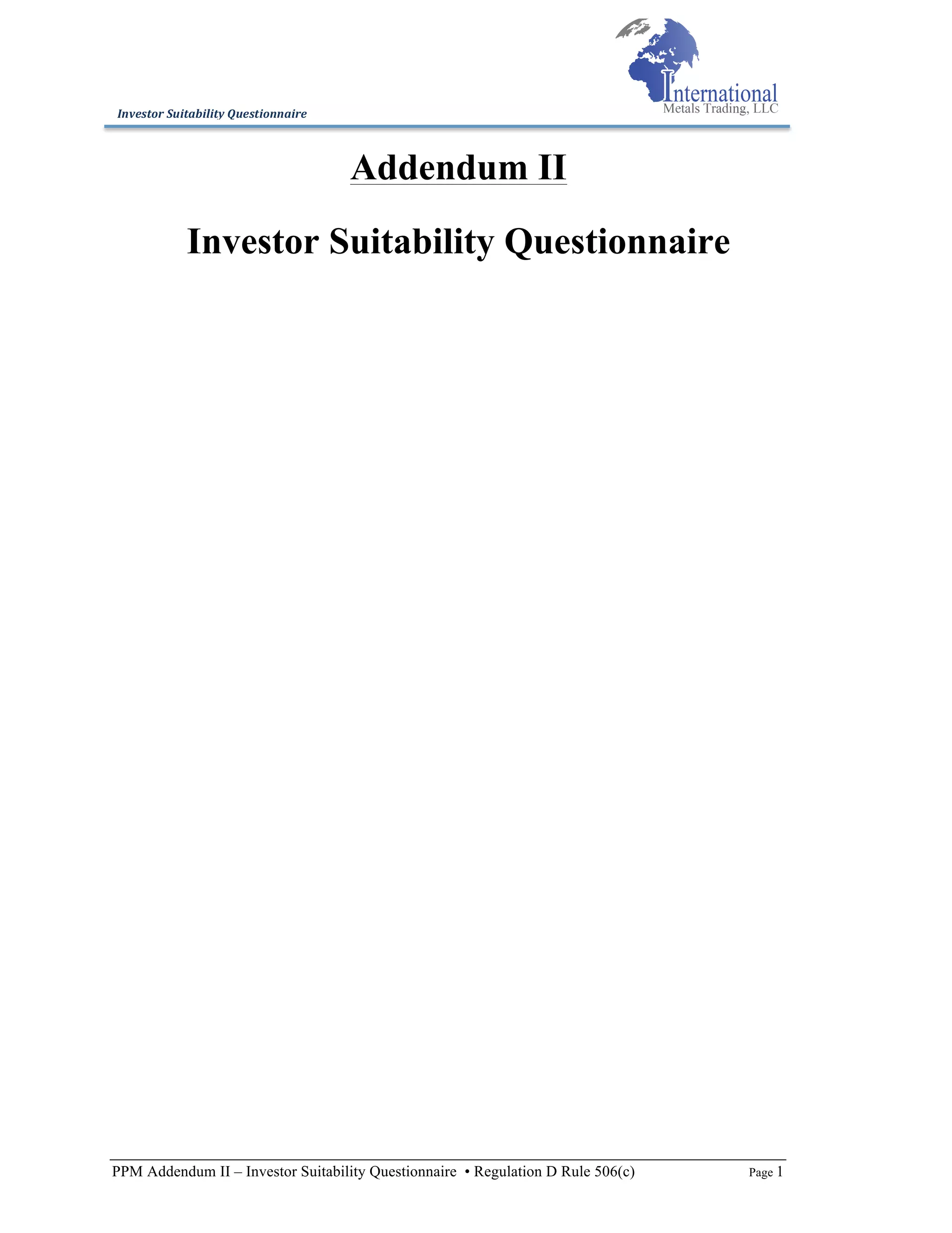Investor Suitability Questionnaire (Required) | PDF