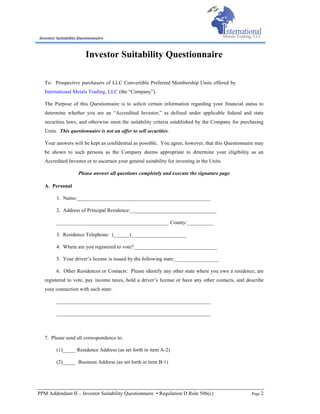 Investor Suitability Questionnaire (Required) | PDF