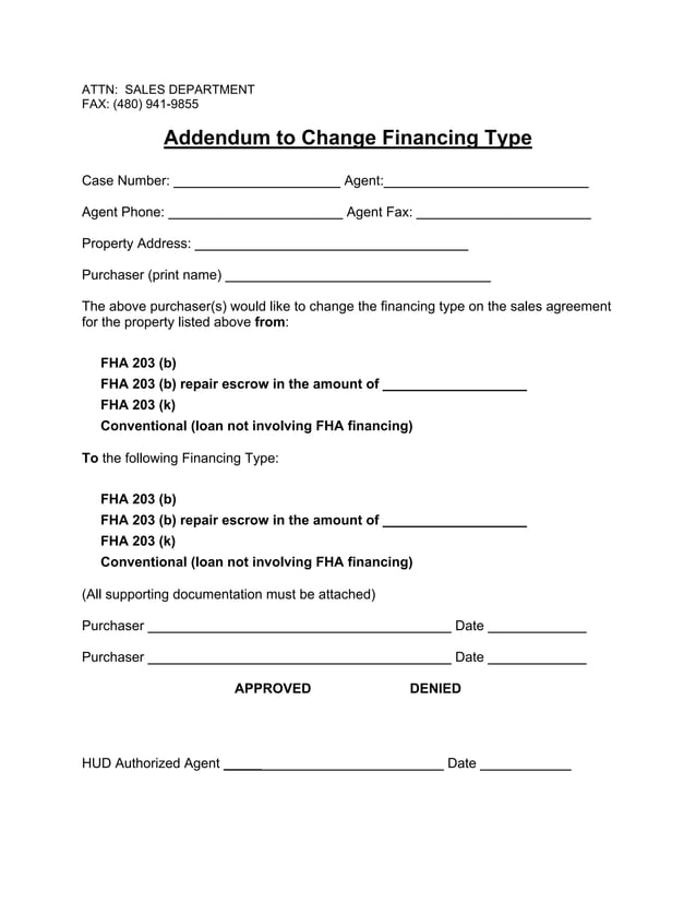 Addendum to change financing | PDF | Home Financing | Personal Debt