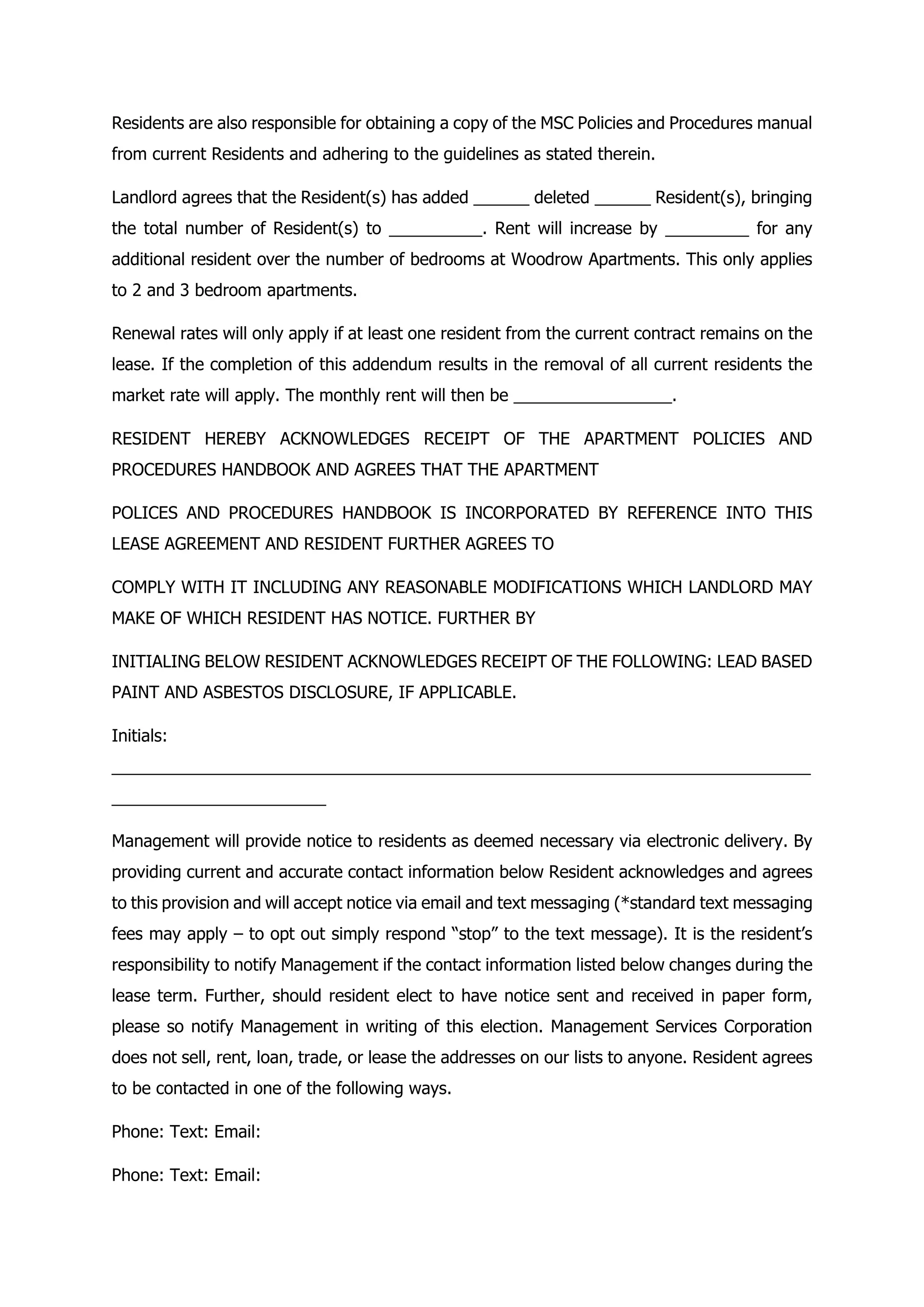 ADDENDUM TO RENT AGREEMENT | PDF