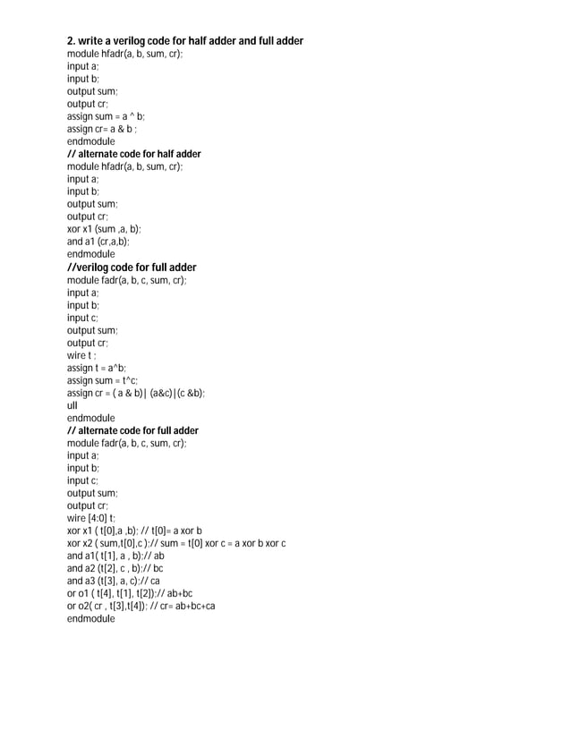 VERILOG CODE FOR Adder | PDF