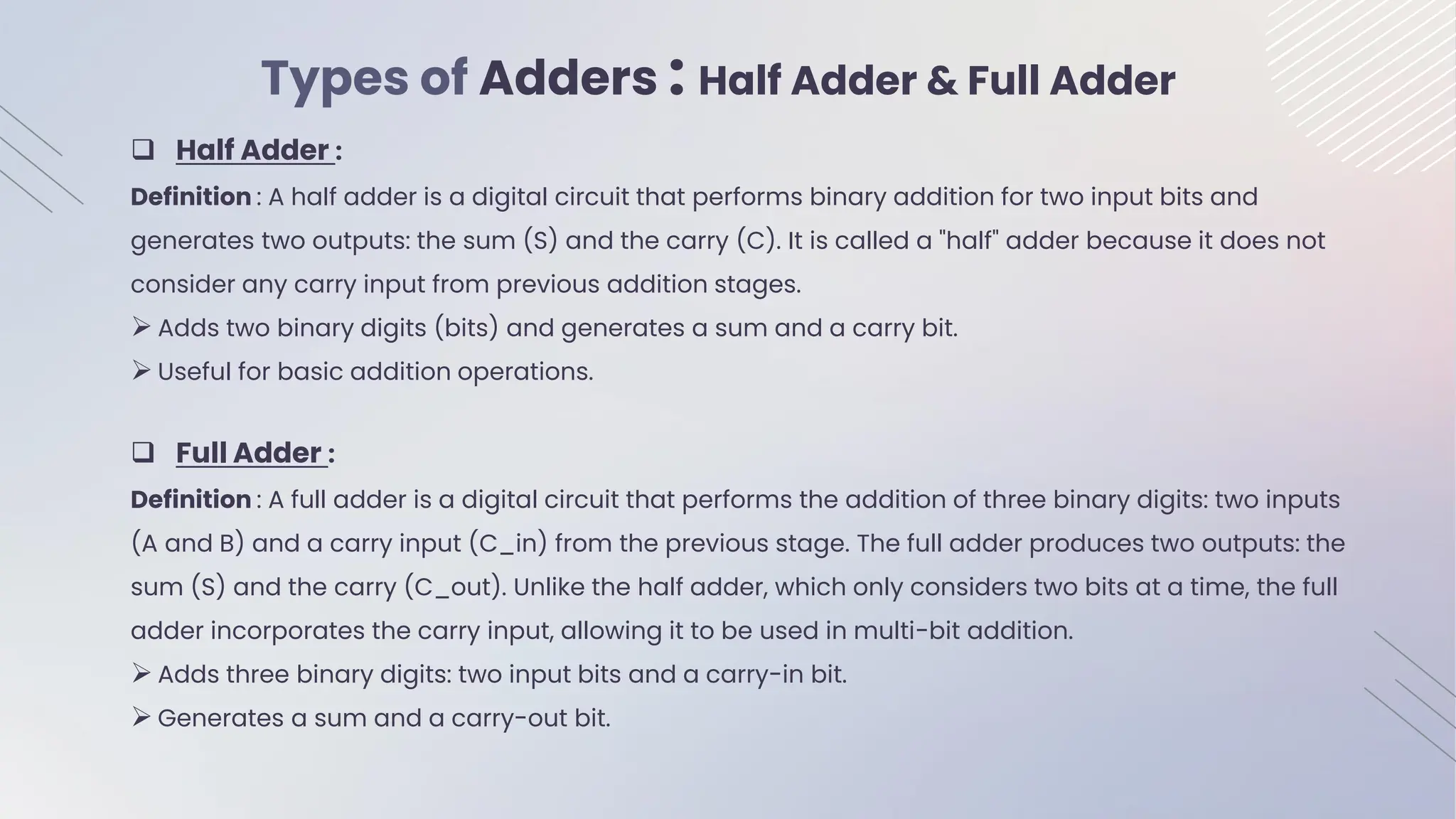 ADDERS IN DIGITAL ELECTRONICS (DE) BY RIZWAN | PDF