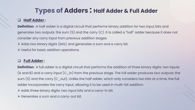 ADDERS IN DIGITAL ELECTRONICS (DE) BY RIZWAN | PDF