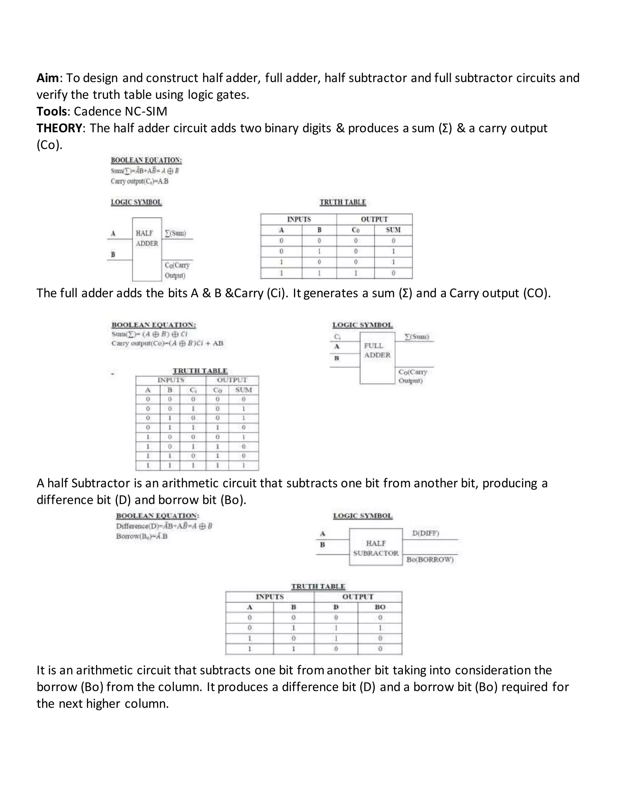 Adders and subtractors in vlsi design | DOCX
