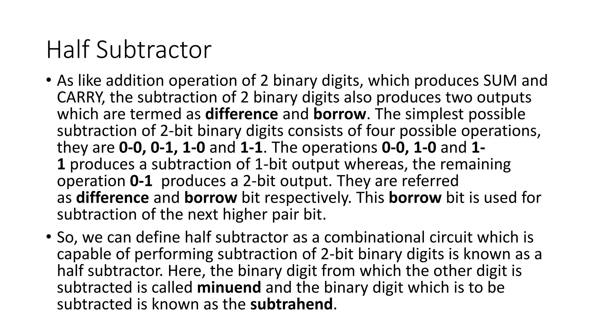 Adder & subtractor (Half adder, Full adder, Half subtractor, Full ...