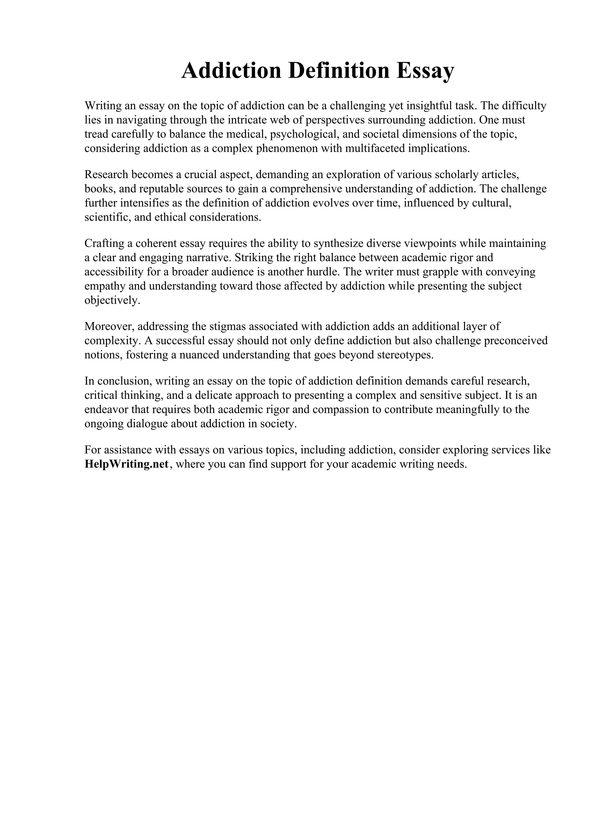 Addiction Definition Essay | PDF