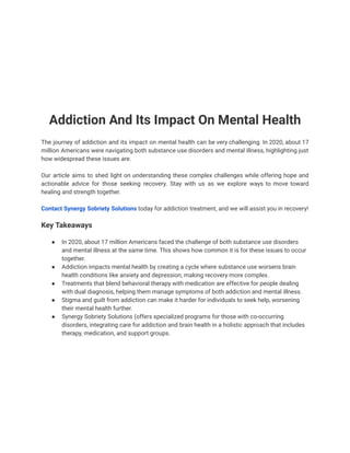Addiction Recovery And Mental Health - SynergySobrietySolutions | PDF