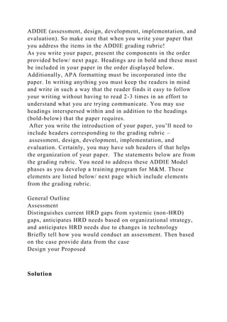 ADDIE Model Phases ElementsAssessmentDistinguishes current HR.docx