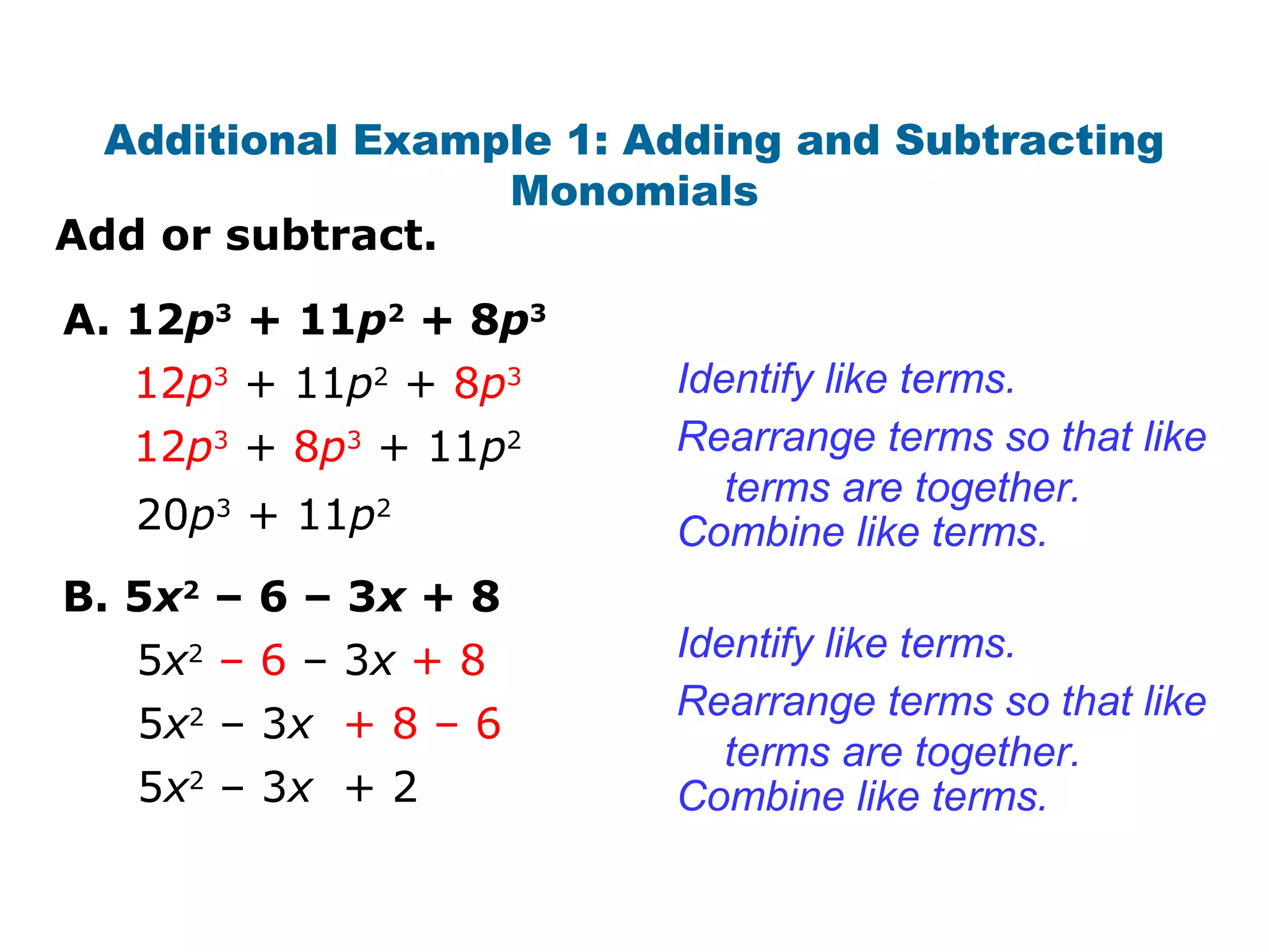 Adding And Subtracting Polynomials Ppt Science