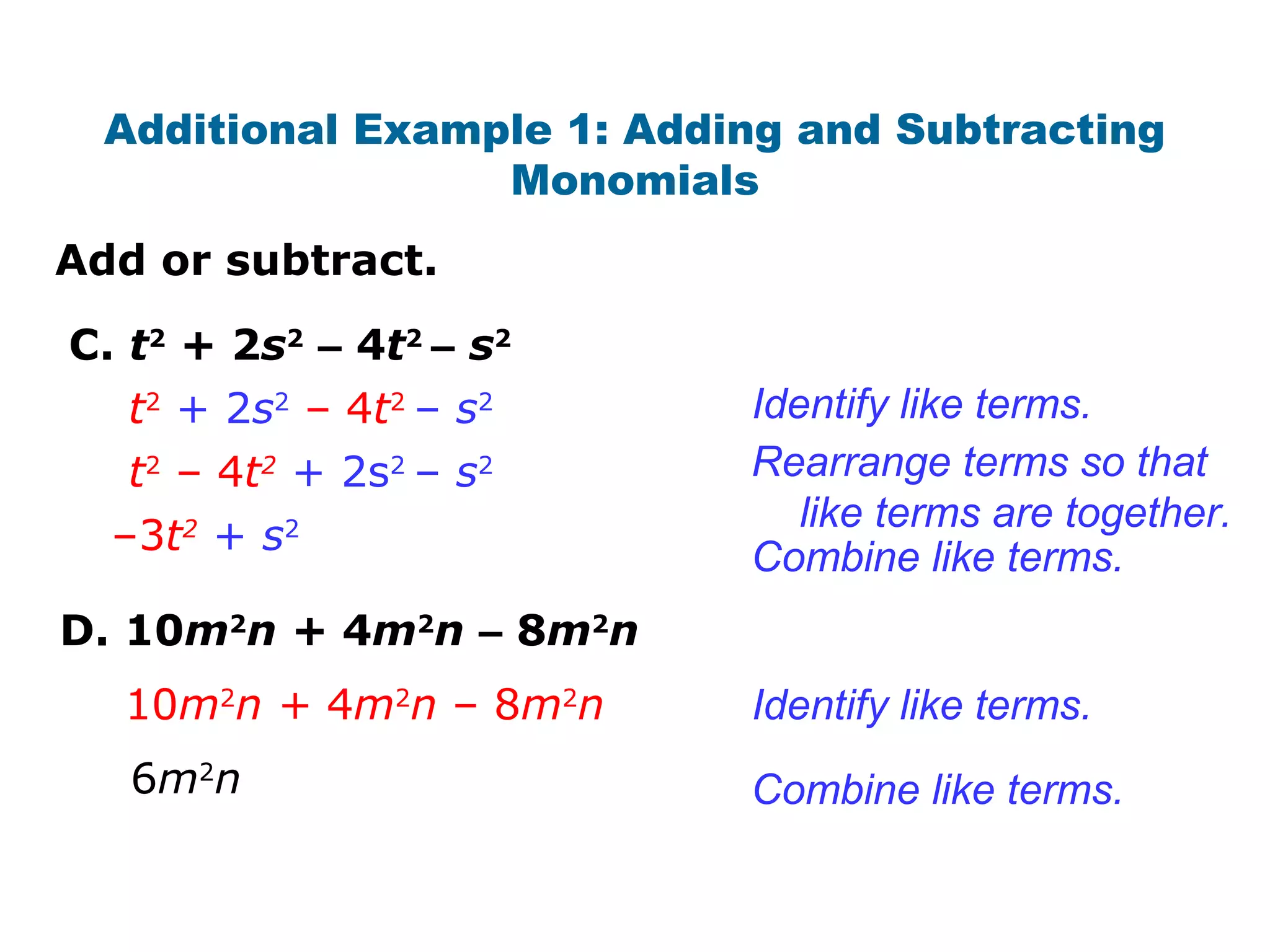 Adding and subtracting polynomials | PPT