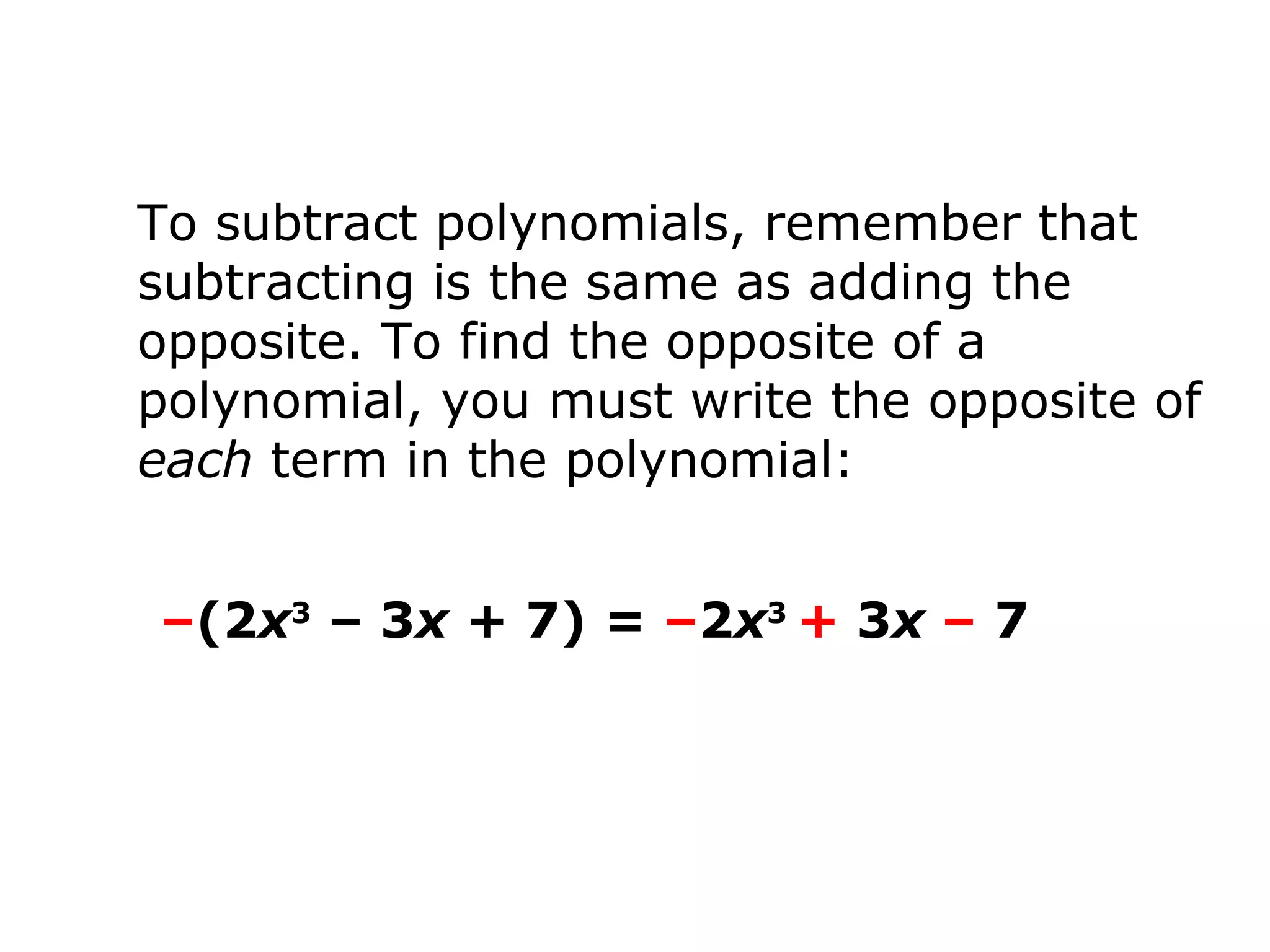 Adding And Subtracting Polynomials Ppt Science