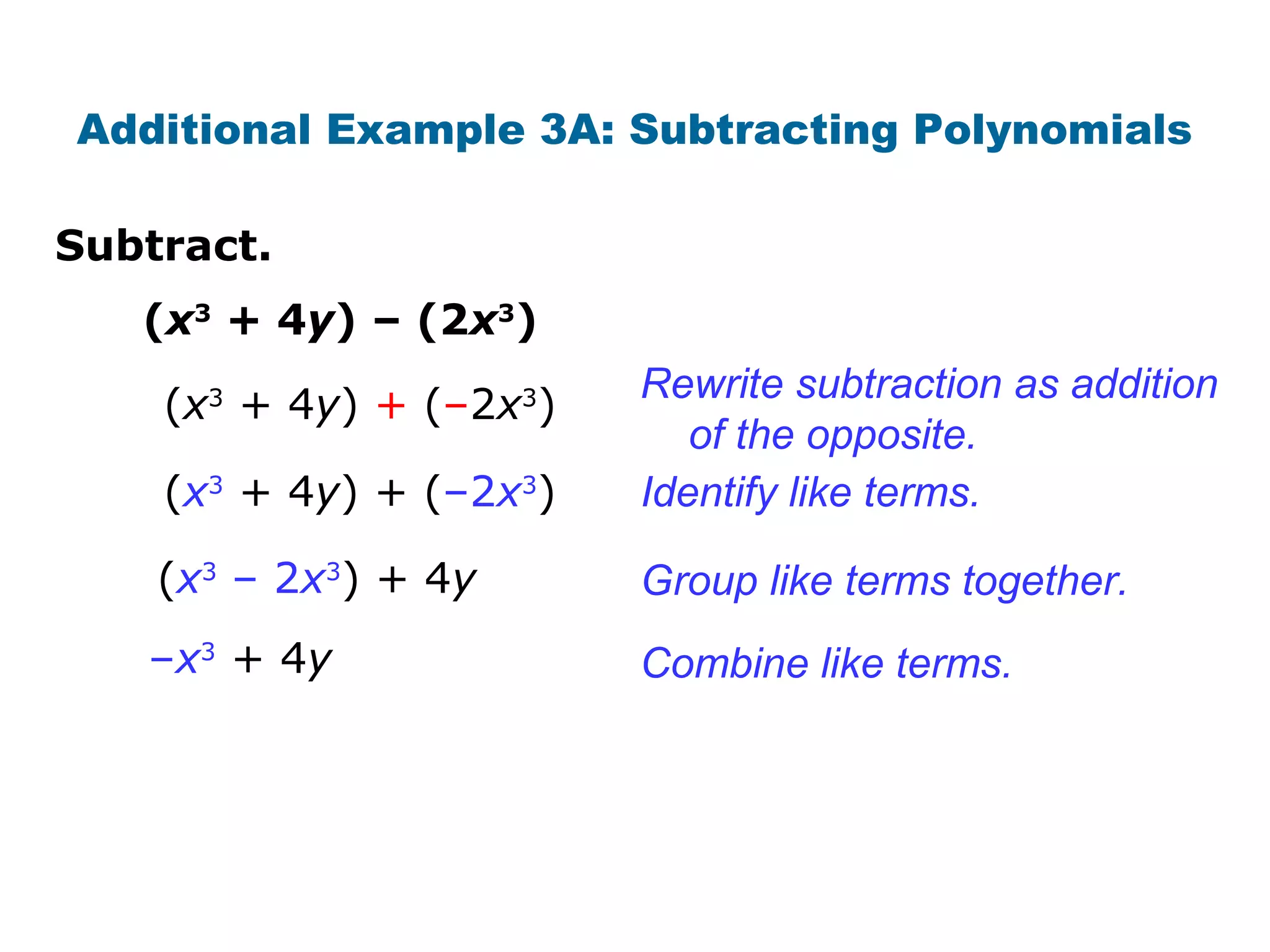 Adding and subtracting polynomials | PPT