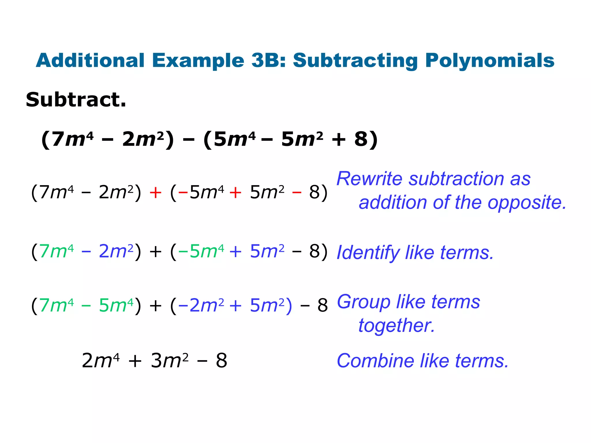 Adding and subtracting polynomials | PPT