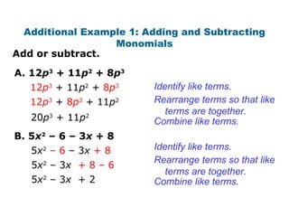 Adding and subtracting polynomials | PPT