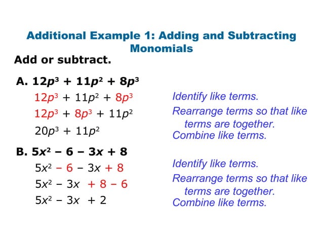 Adding And Subtracting Polynomials Ppt Science