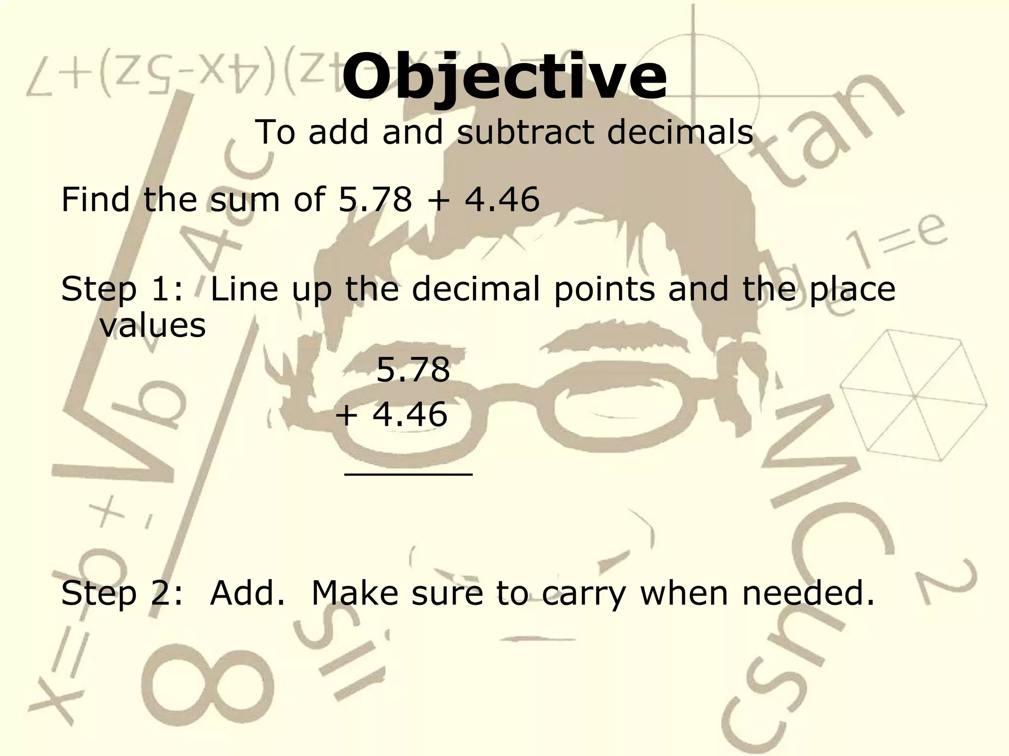 Add and Subtract Decimals | PPT