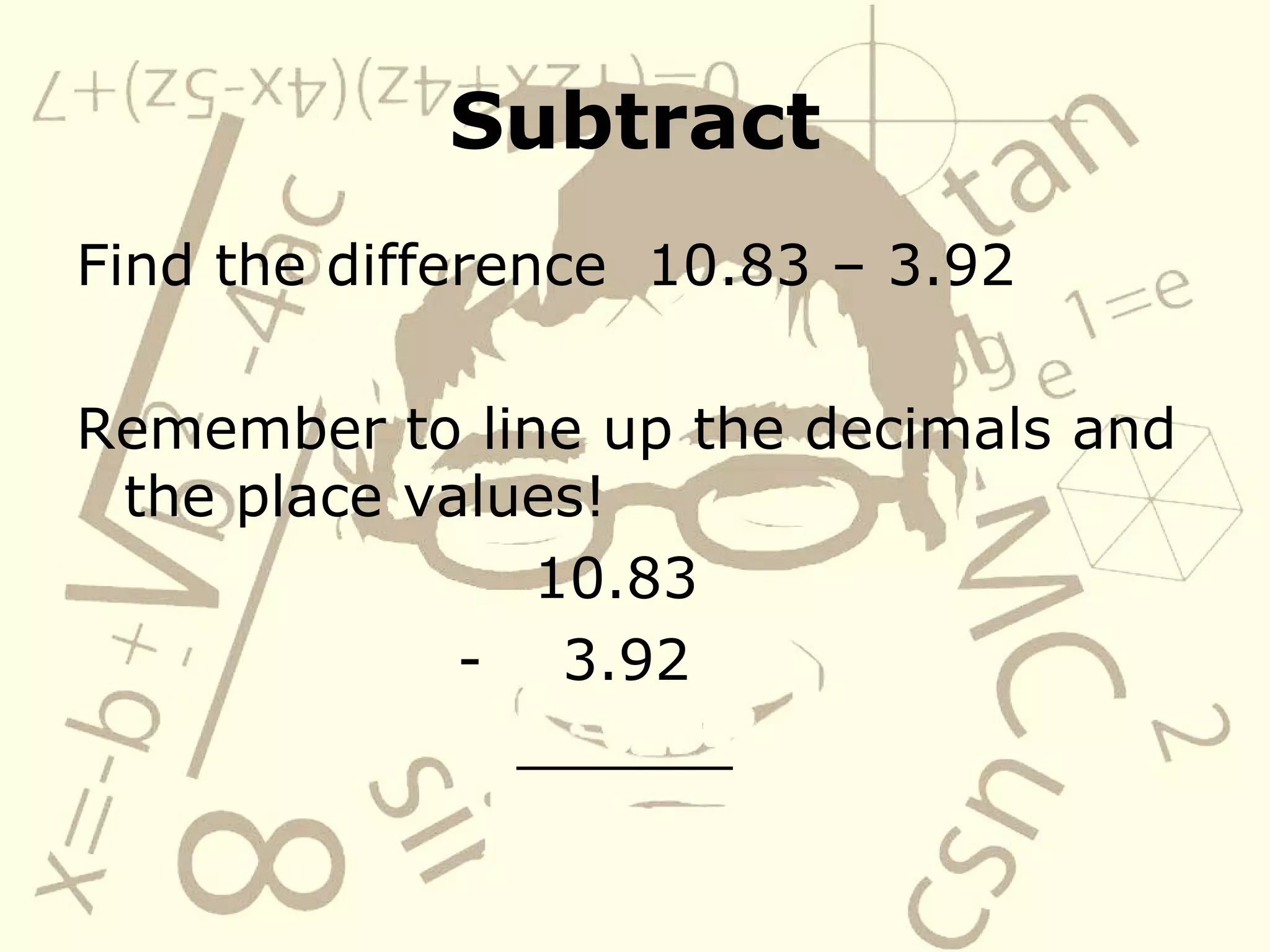 Add and Subtract Decimals | PPT