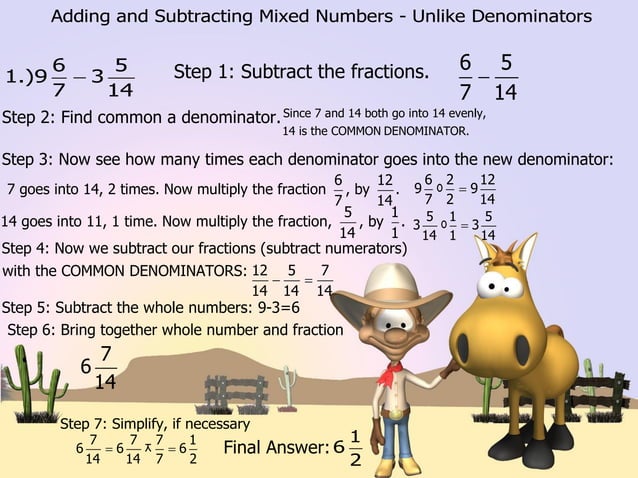 Adding And Subtracting Mixed Numbers Unlike Denominators | PPT