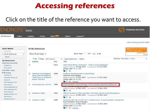 Adding research notes to a reference in EndNote Web | PPT