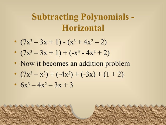 Adding & Subtracting Polynomials | PPT