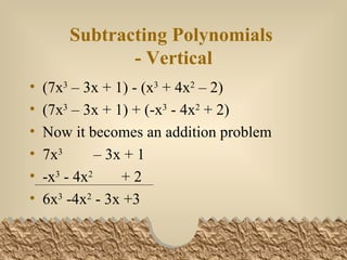 Adding & Subtracting Polynomials | PPT