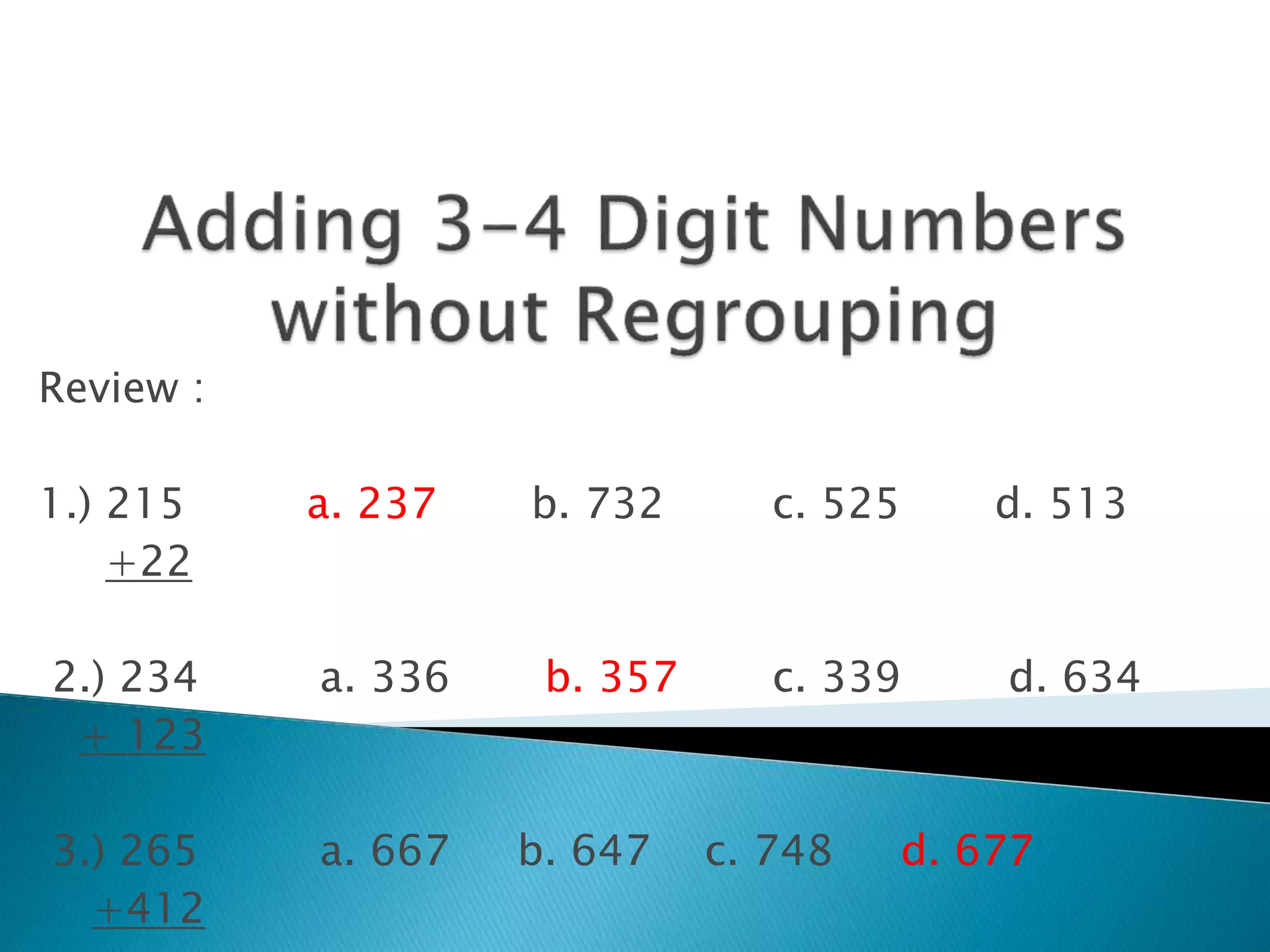 Adding 3 4 digit numbers without regrouping | PPTX