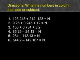 Adding and Subtracting Decimals for Grade 6 ppt | PPTX