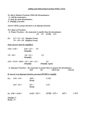 Adding And Subtracting Fraction Notes For Web | DOC