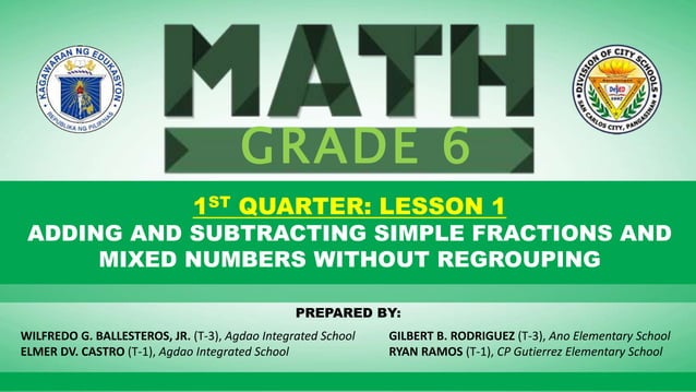 Math 6 Grade 6 1st Quarter Lesson 1 | PPTX