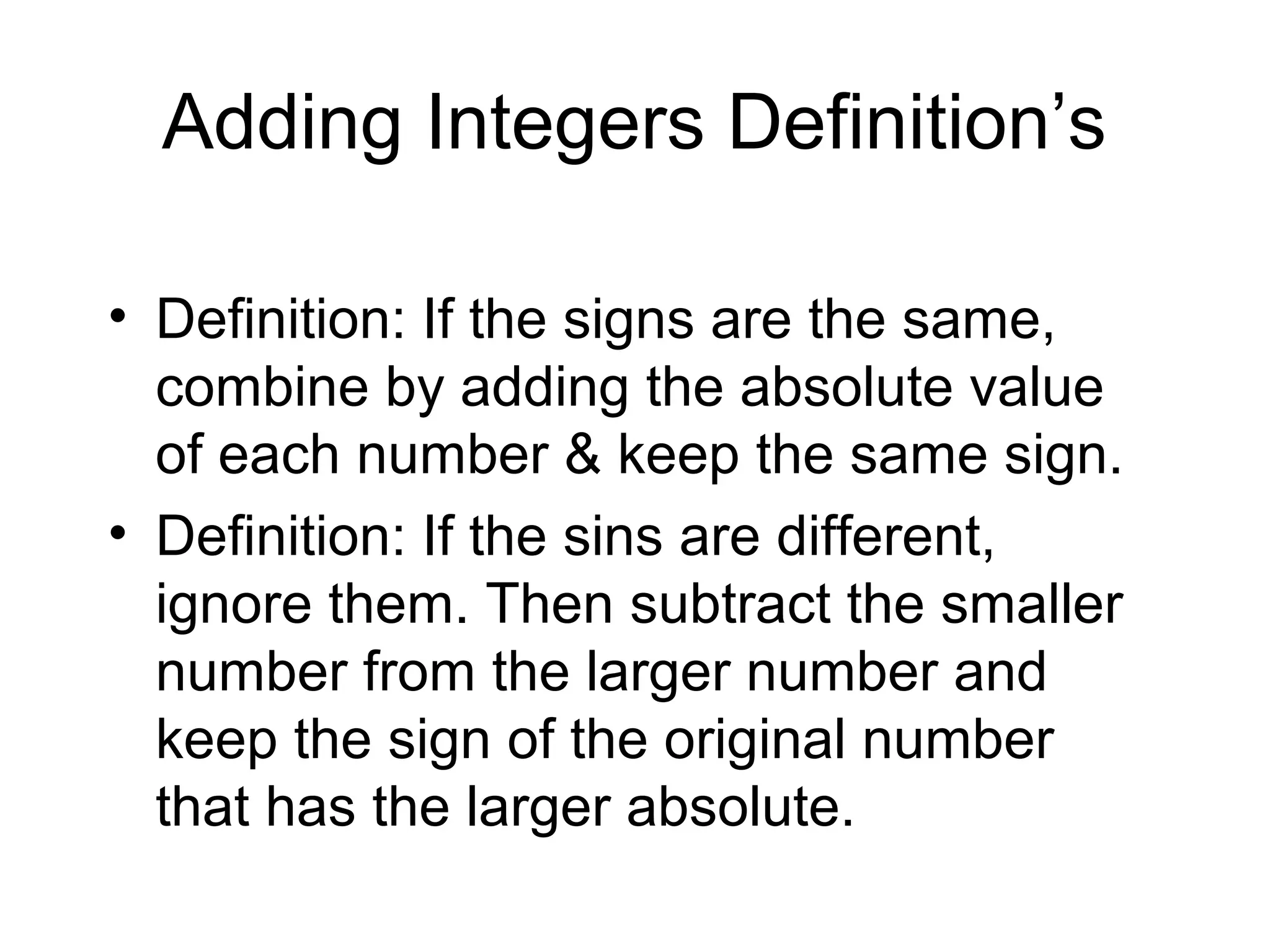 Adding And Subtracting Integers Ppt