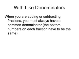 Adding And Subtracting Like Fractions | PPT