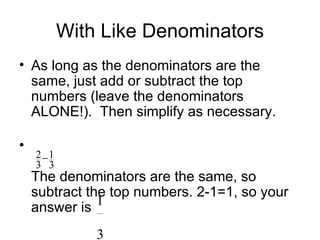 Adding And Subtracting Like Fractions | PPT