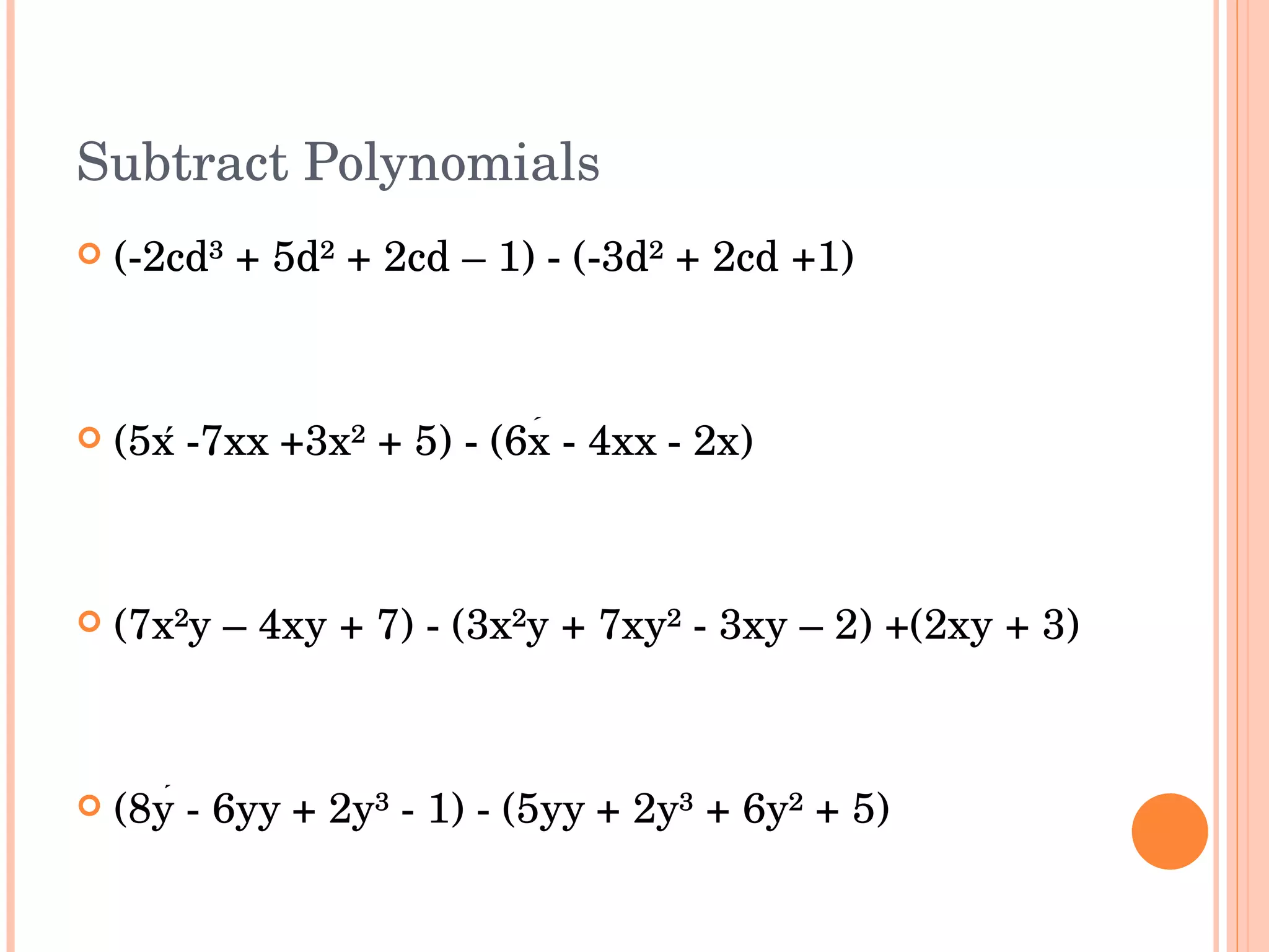 Adding And Subtracting Polynomials | PPT
