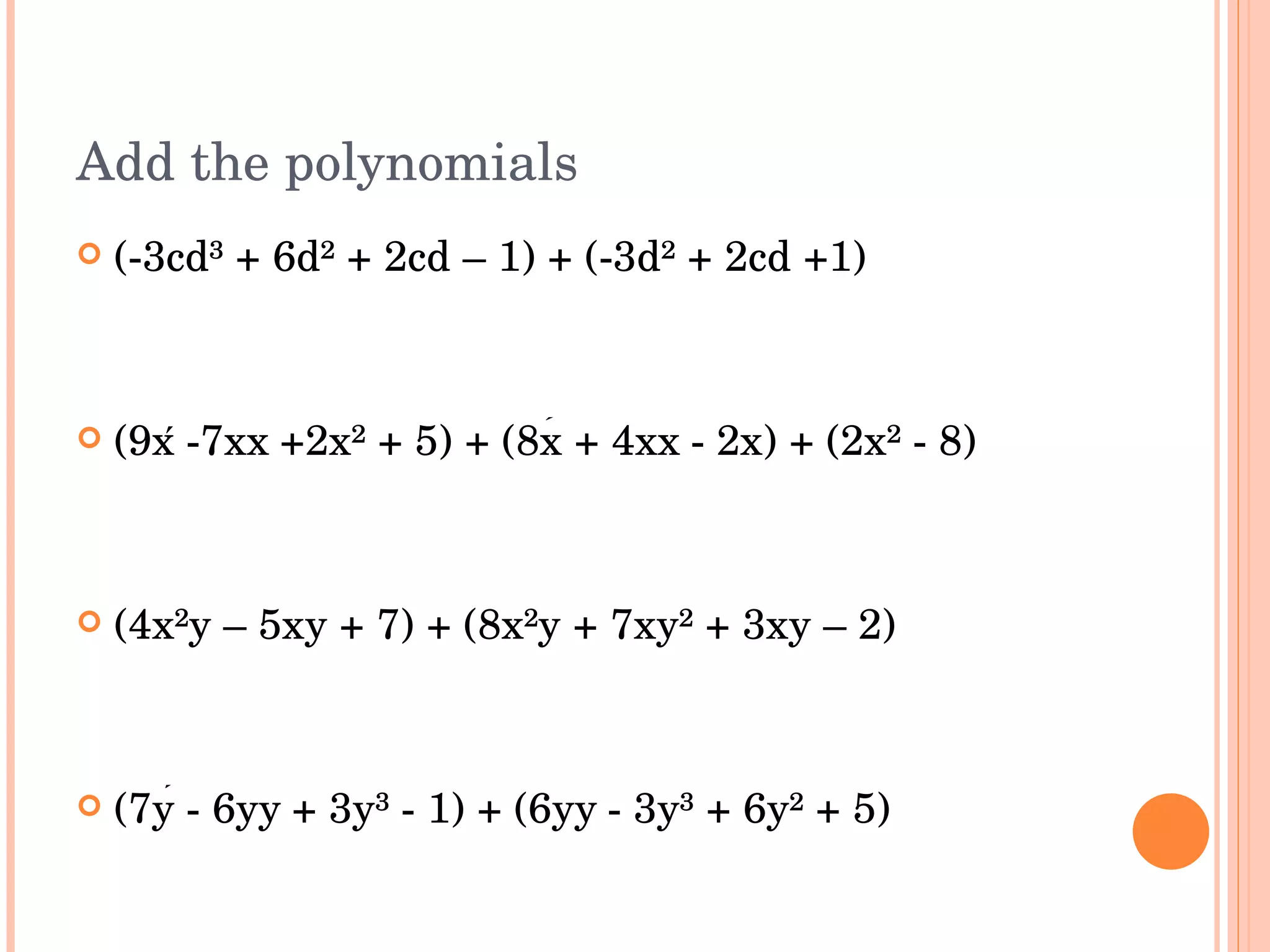 Adding And Subtracting Polynomials | PPT