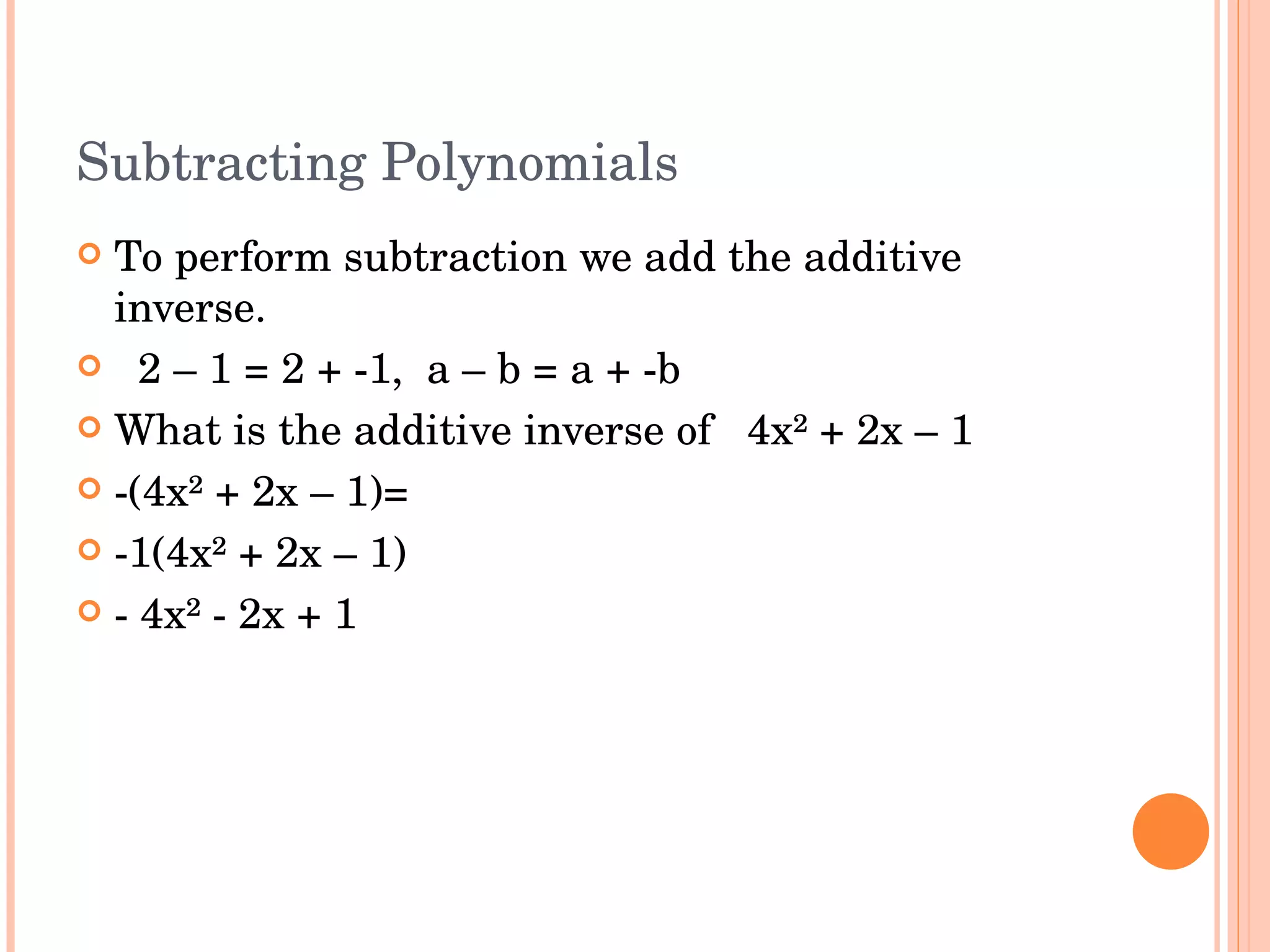 Adding And Subtracting Polynomials | PPT