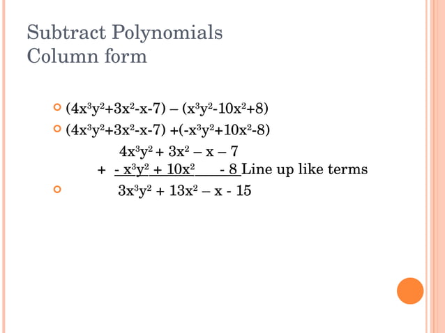 Adding And Subtracting Polynomials | PPT
