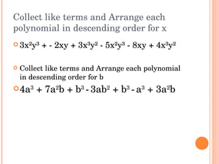 Adding And Subtracting Polynomials | PPT