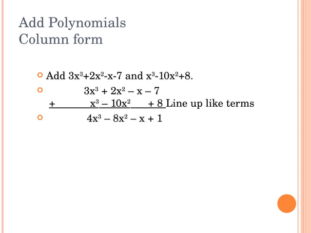 Adding And Subtracting Polynomials | PPT