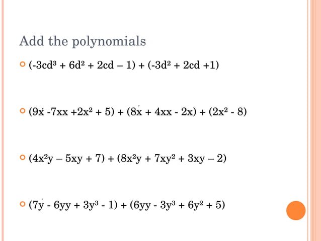 Adding And Subtracting Polynomials | PPT