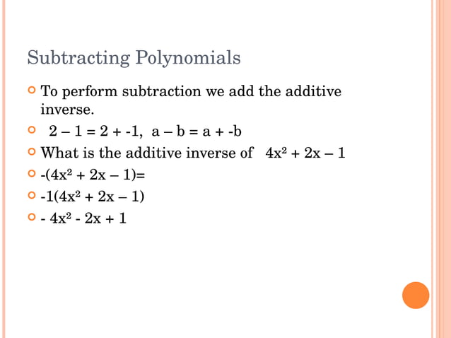 Adding And Subtracting Polynomials | PPT