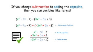 Adding and subtracting polynomials | PPTX