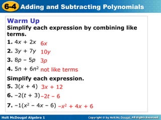 Adding and Subtracting Polynomials PPP.ppt