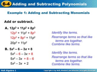 Adding and Subtracting Polynomials PPP.ppt