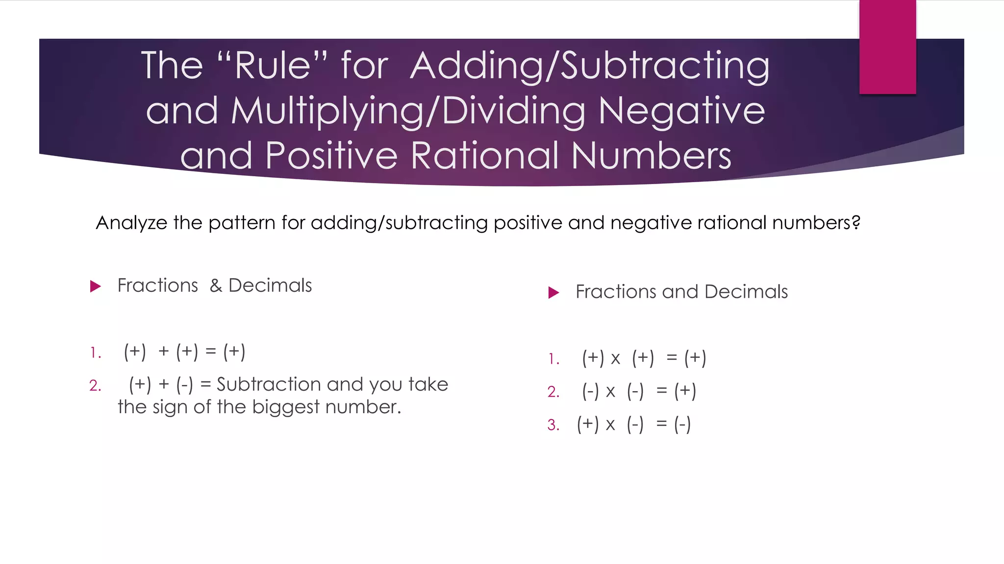 Adding and subtracting positive and negative rational number notes 1 | PPTX