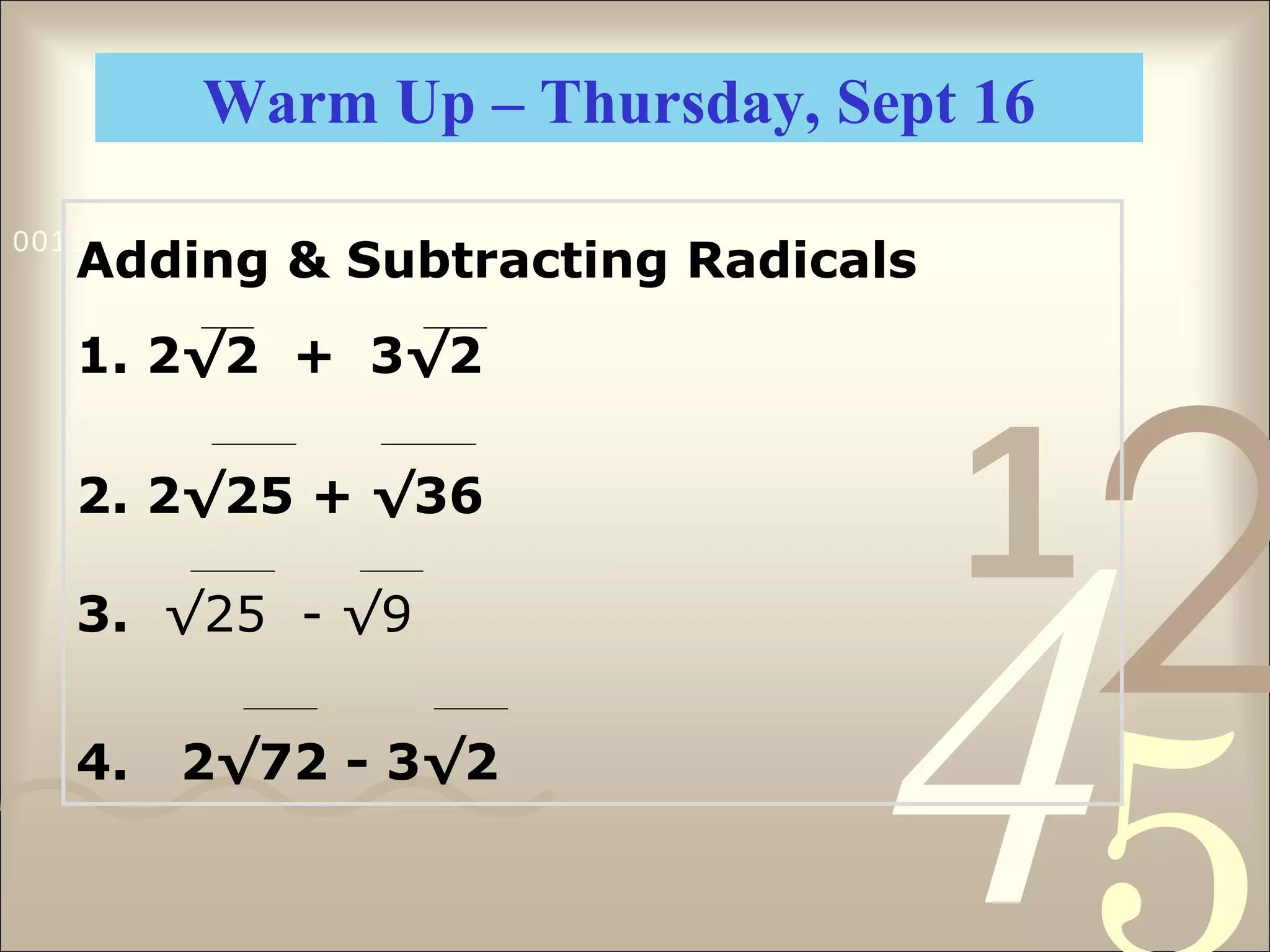 Adding and subtracting radicals ppt white board practice | PPT ...