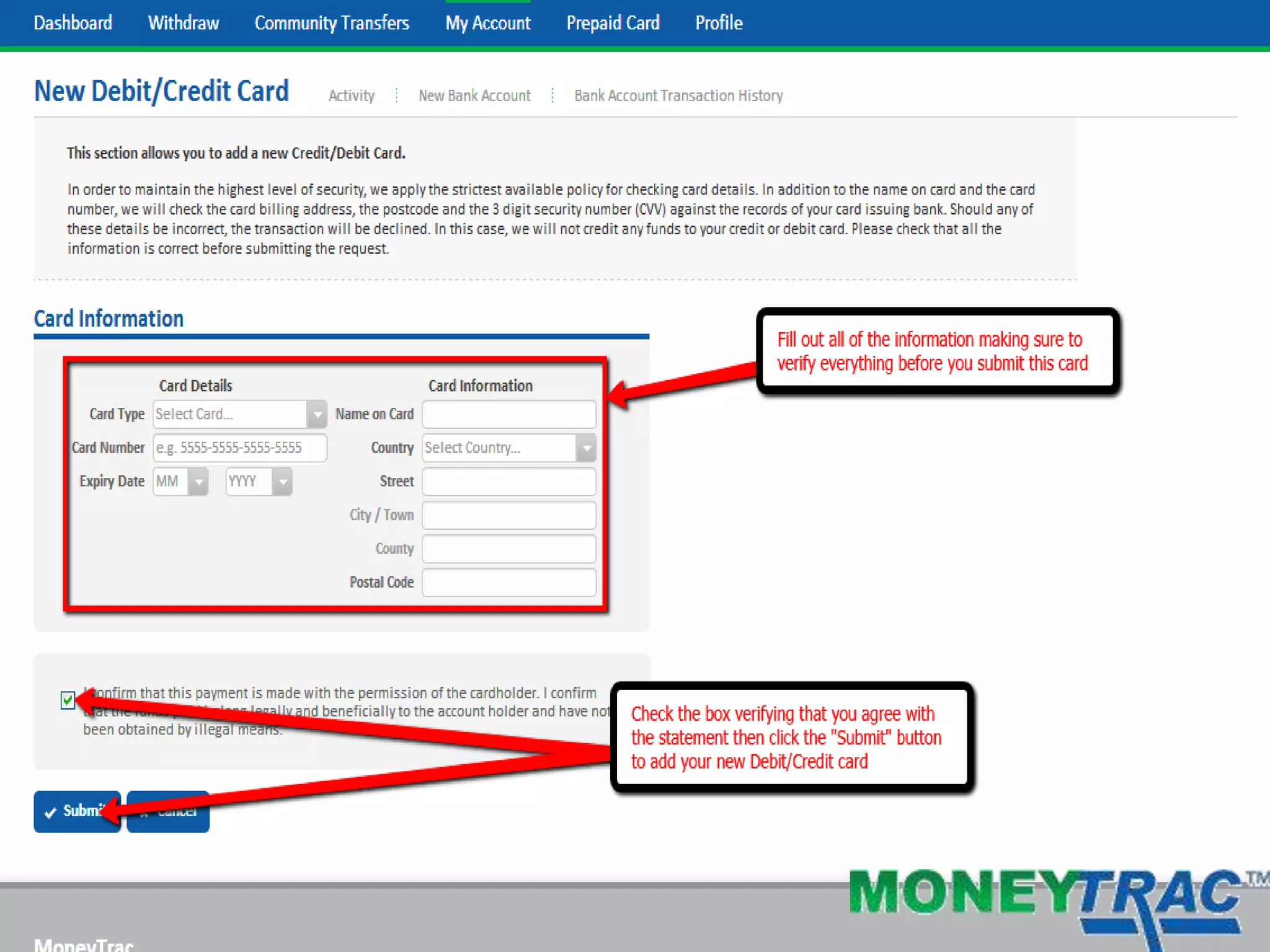 MoneyTrac CPG: Adding a new debit credit card | PPSX