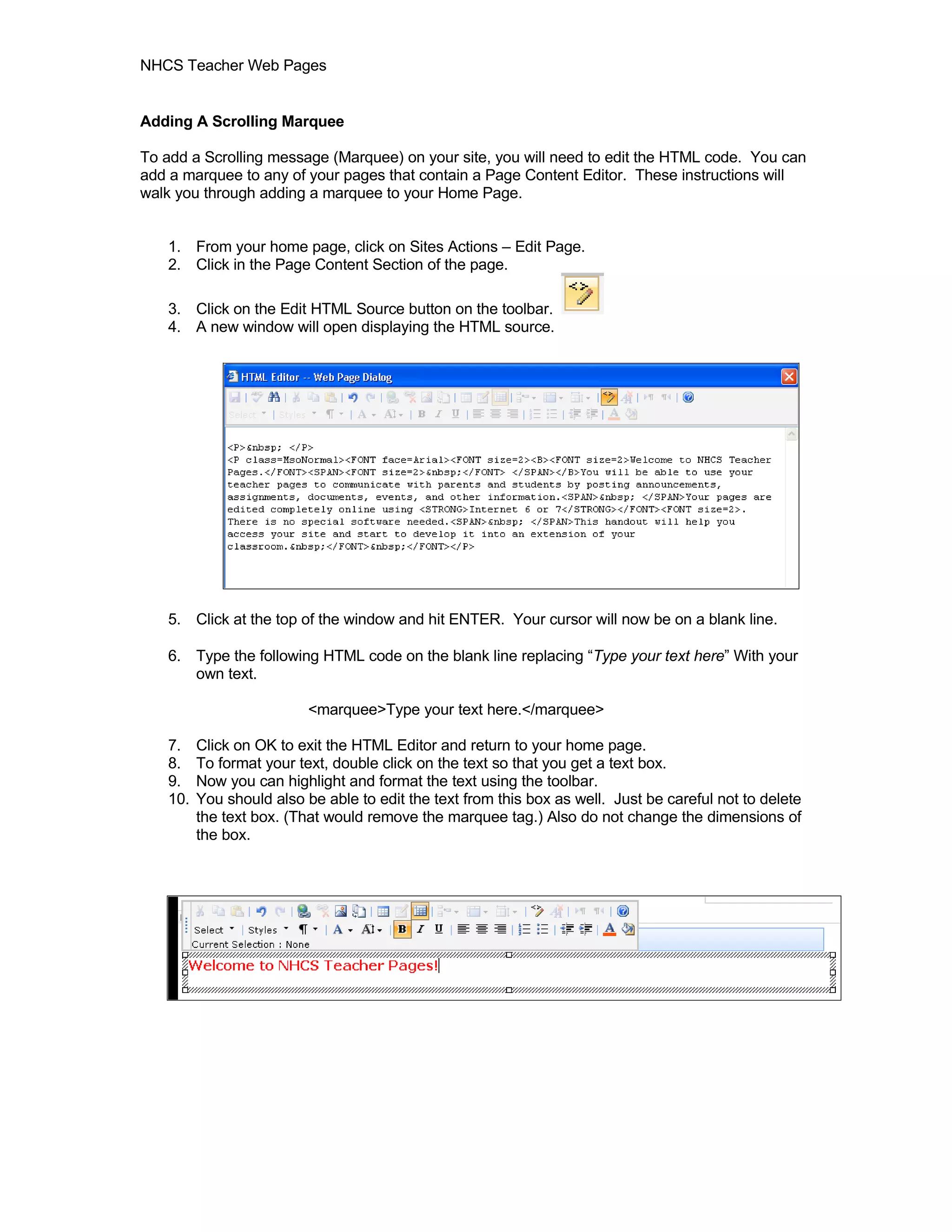 Adding A Scrolling Marquee Doc Web Design And Html Internet