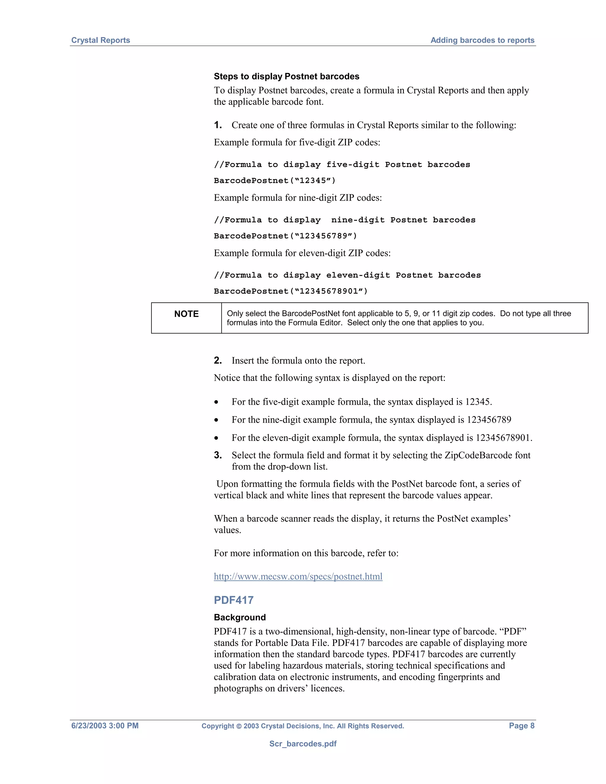 Adding barcode to report (cr) | PDF