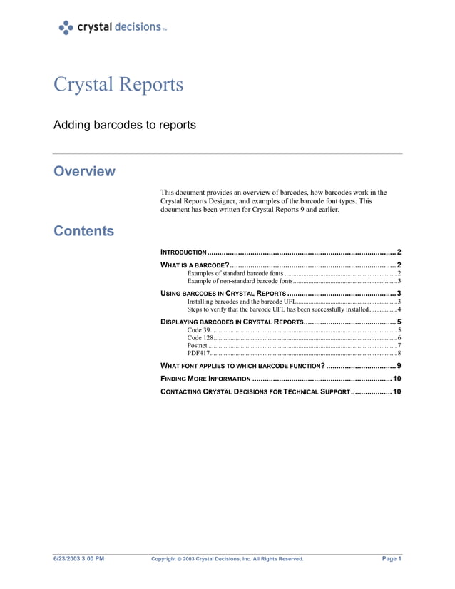 Adding barcode to report (cr) | PDF